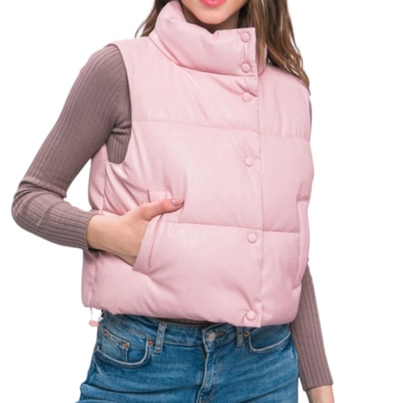 Love Tree | Jackets & Coats | Soft Fur Leather Light Pink Puffer Vest ...